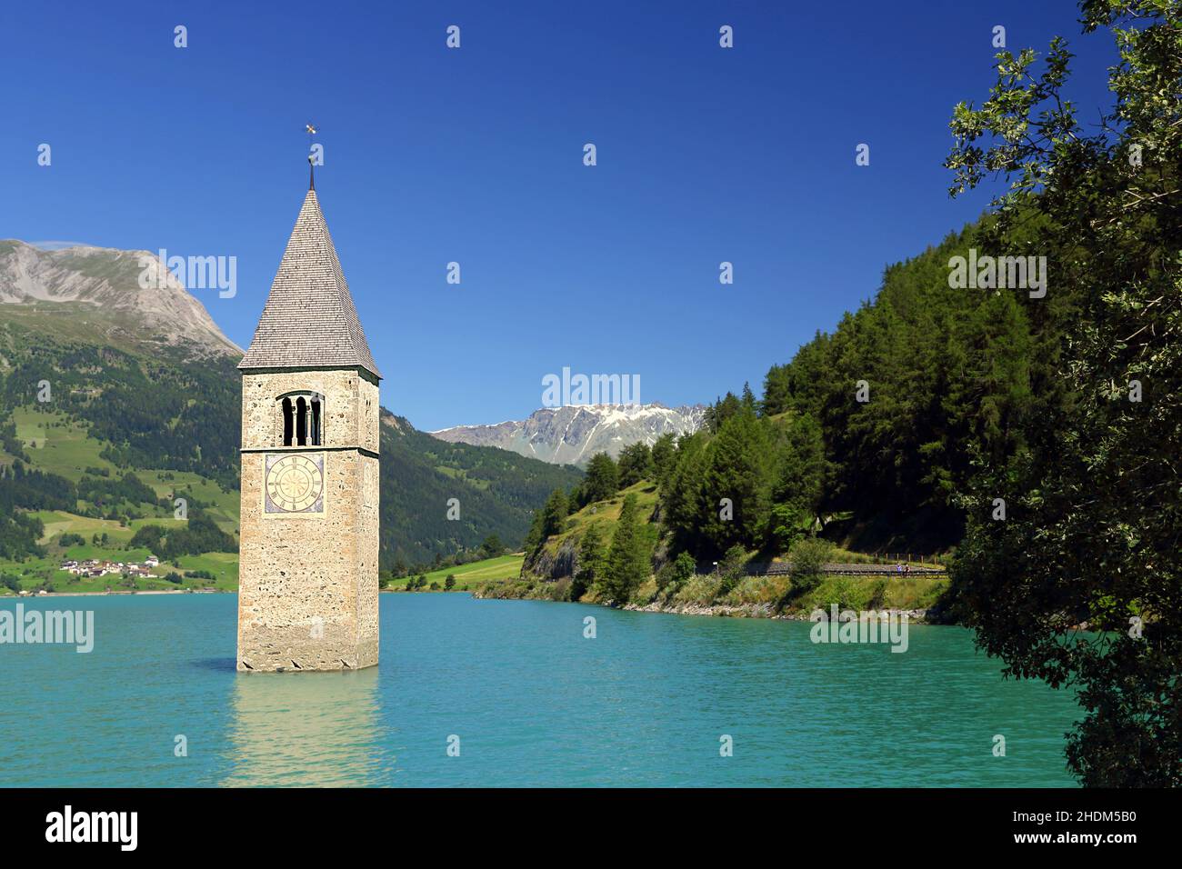 steeple, lake reschen, lago di resia, steeples, lake reschens Stock ...
