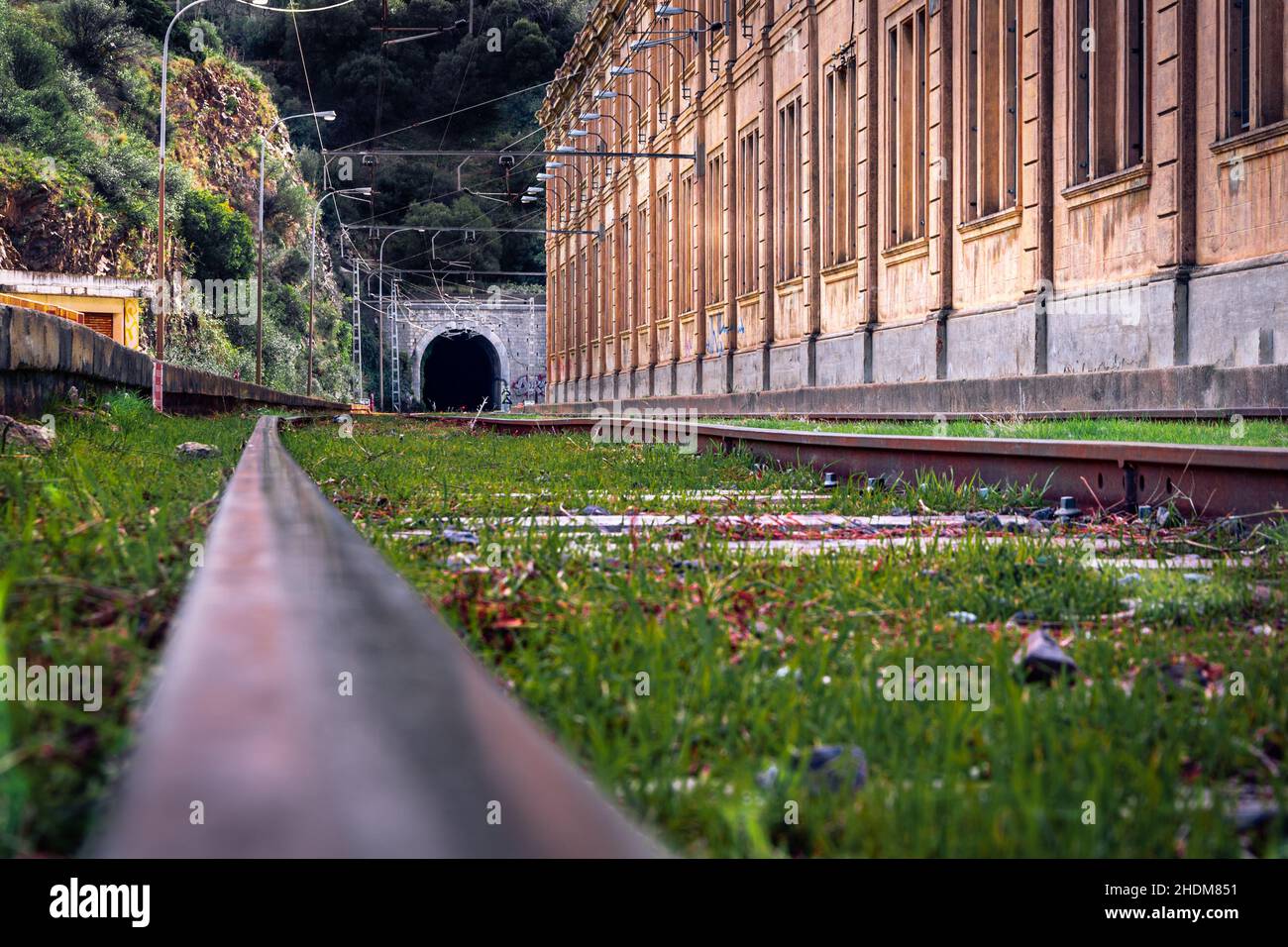Train track entering a tunnel Stock Photo - Alamy