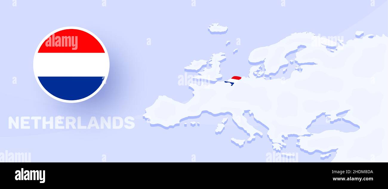 netherlands map flag banner. Vector illustration with a map of Europe ...