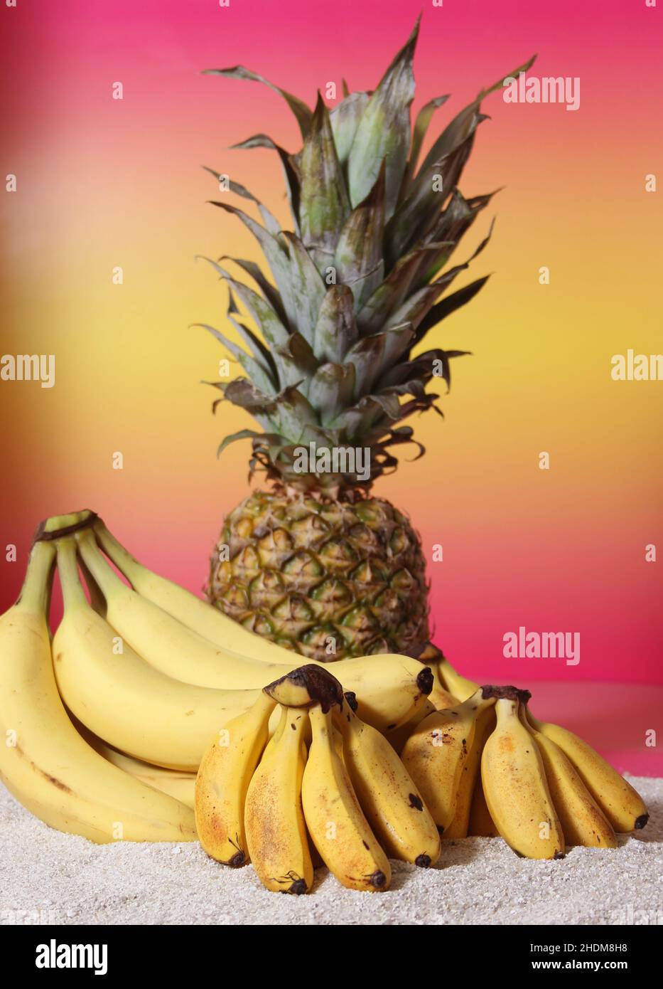 Bunches of Bananas on Beach with Sunset, Regular Bananas and Miniature ...