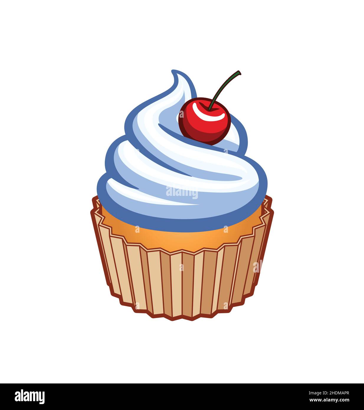 classic cartoon yummy cupcake vanilla cream topping with cherry dessert ...