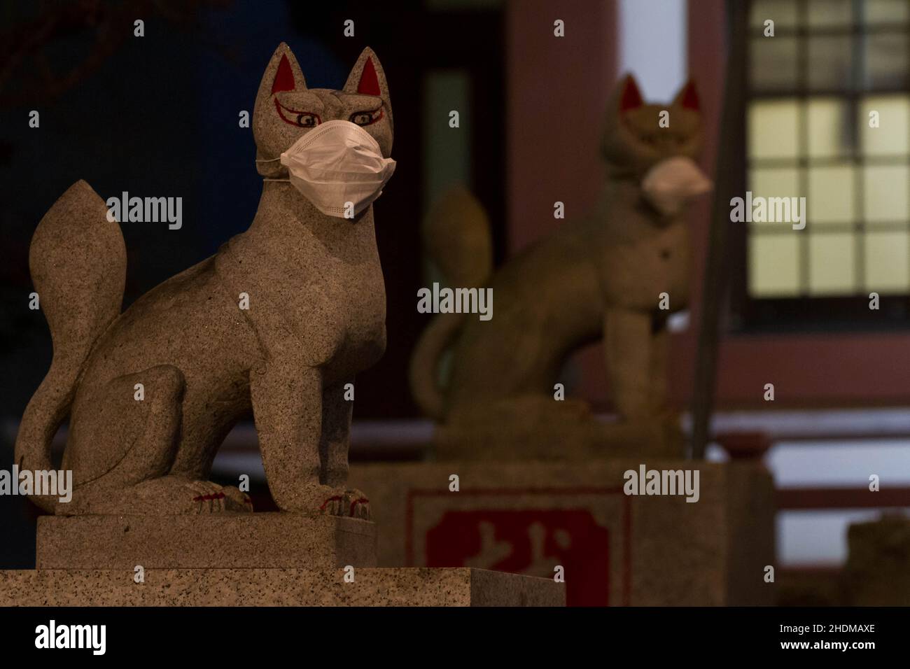Tokyo, Japan. 1st Jan, 2022. Inari foxes also known as kitsune statues ...