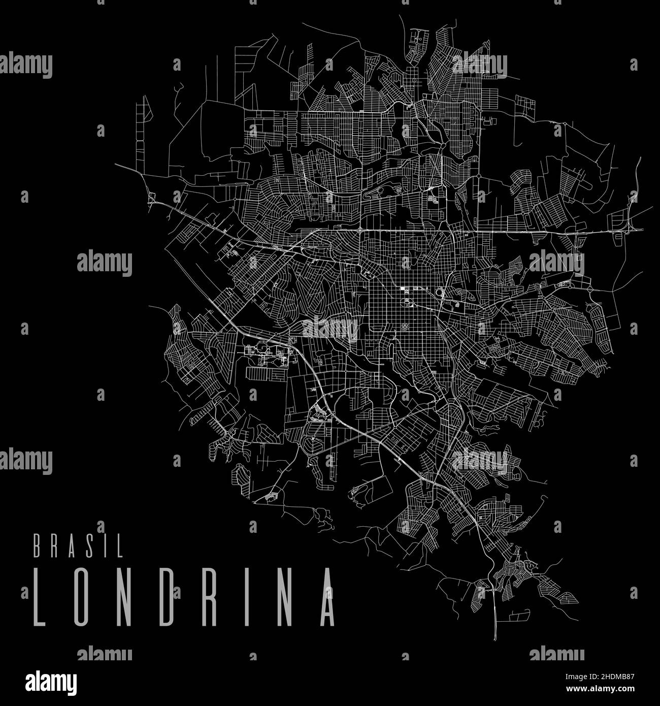 Londrina city vector map poster. Brazil municipality square linear ...