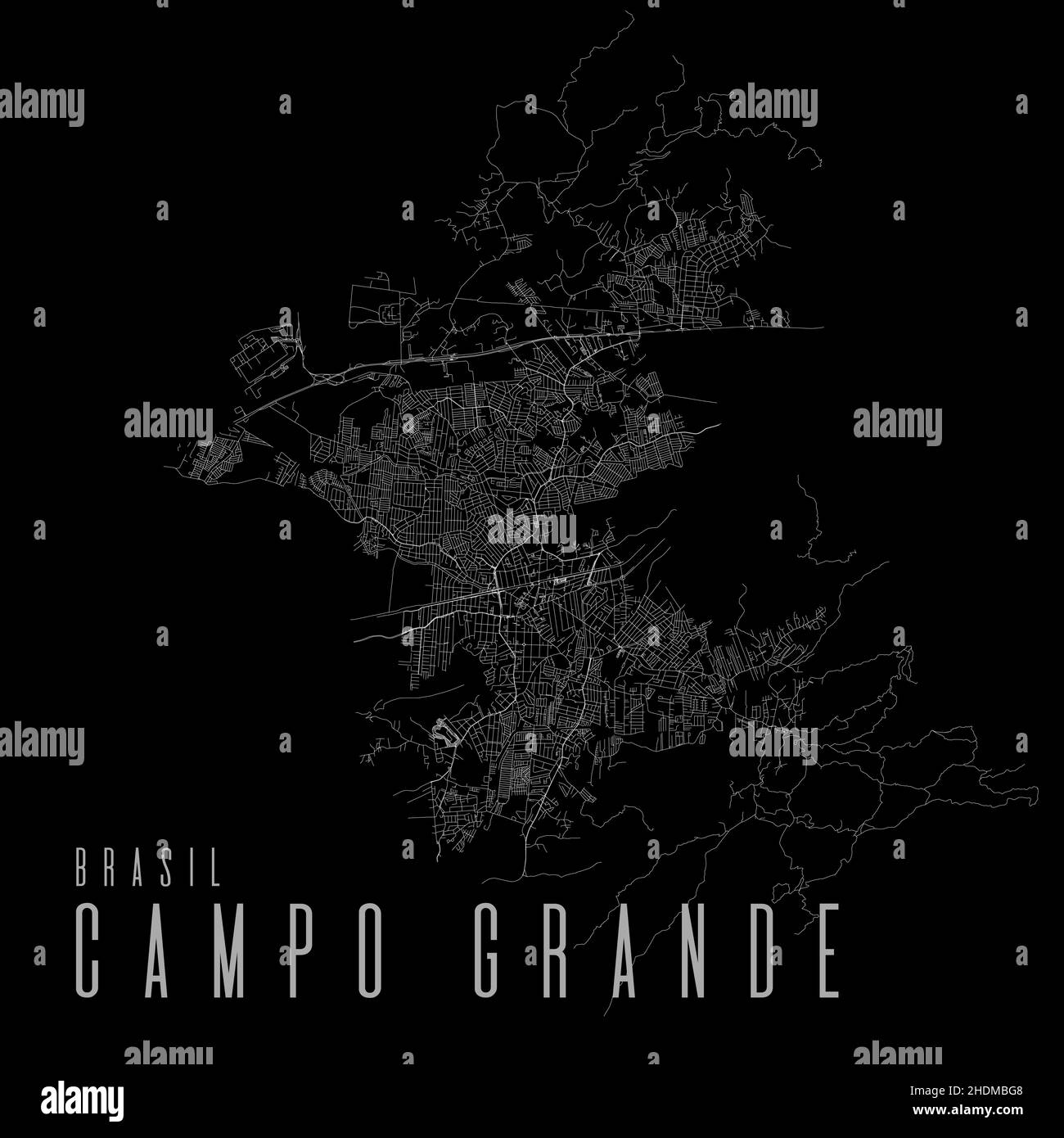 Campo Grande city vector map poster. Brazil municipality square linear ...