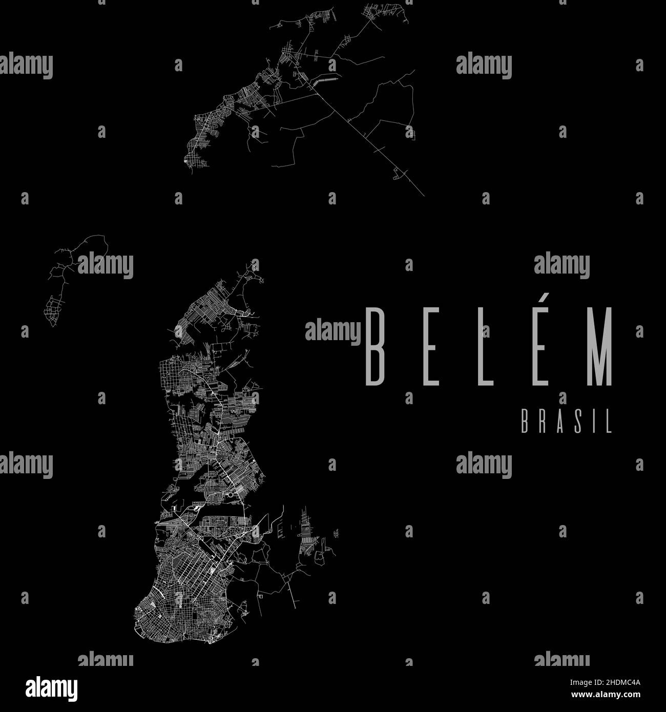 Belem city vector map poster. Brazil municipality square linear street ...