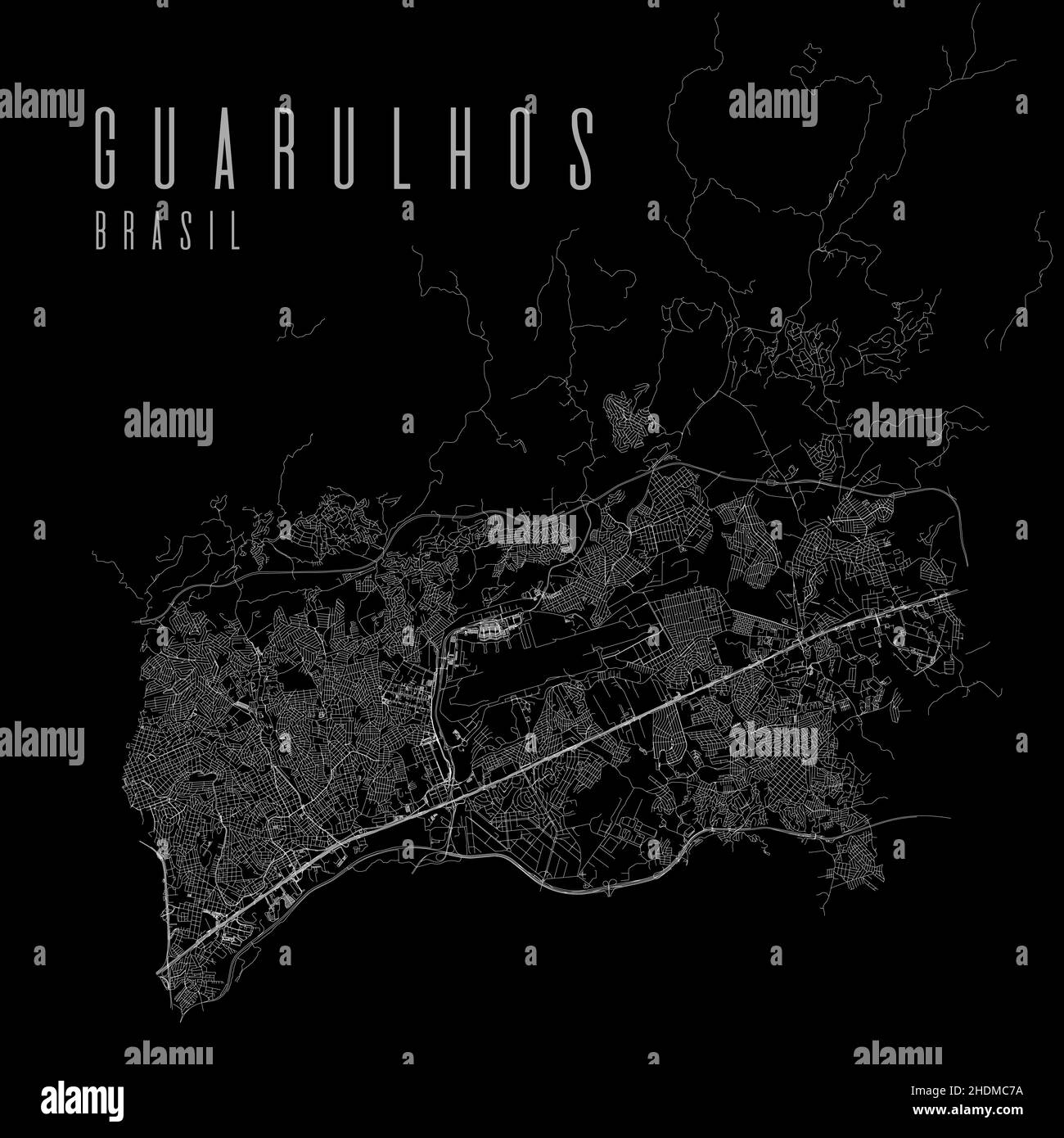 Guarulhos city vector map poster. Brazil municipality square linear ...
