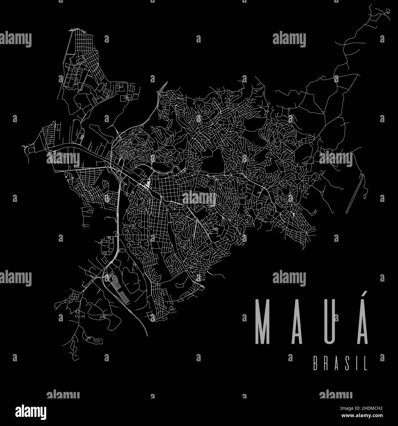 Maua city vector map poster. Brazil municipality square linear street ...