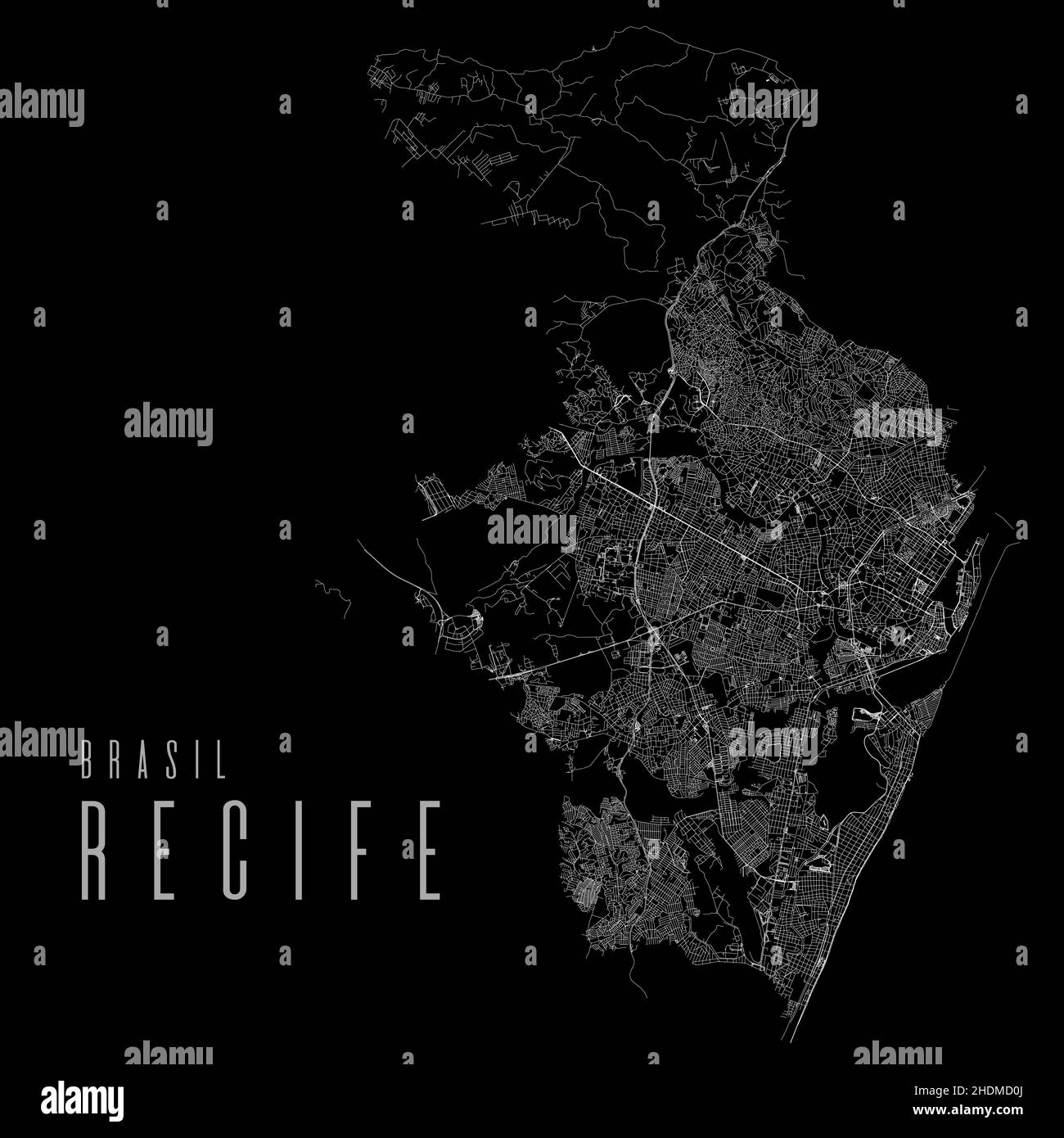 Recife city vector map poster. Brazil municipality square linear street ...