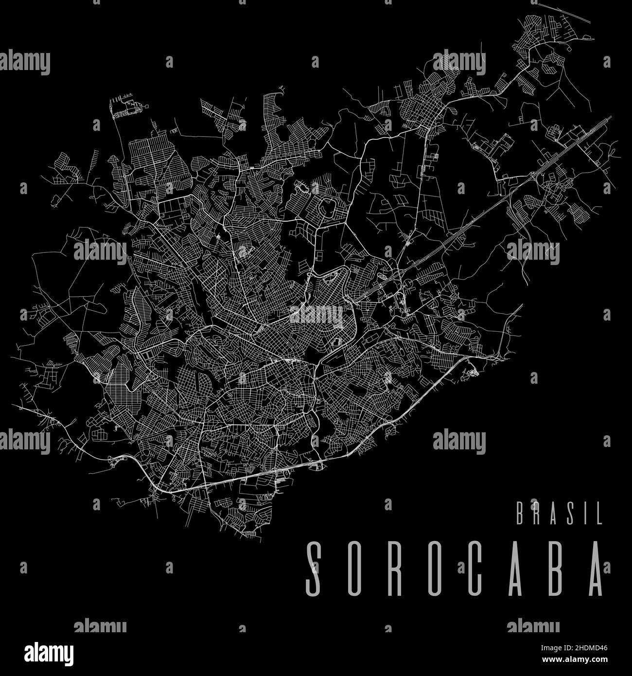 Sorocaba city vector map poster. Brazil municipality square linear ...