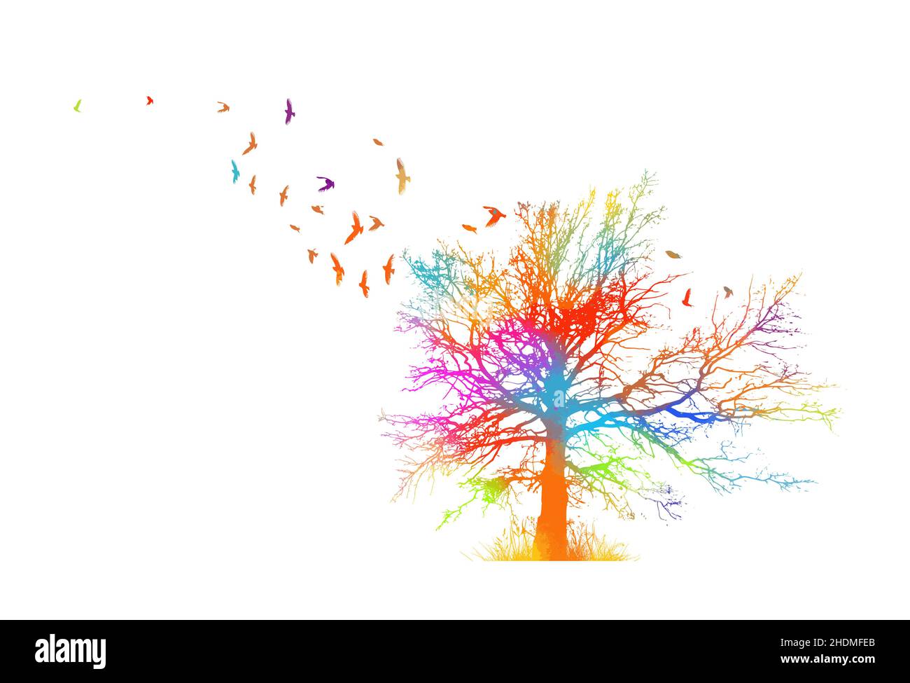 A beautiful multicolored tree with birds . Vector illustration Stock ...