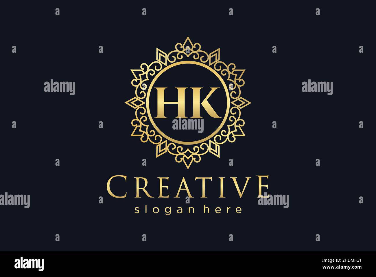 HK Initial Letter Luxury calligraphic feminine floral hand drawn heraldic monogram antique ...