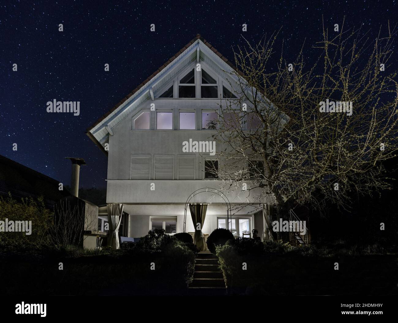 night, lighting, detached house, nights, detached houses Stock Photo ...