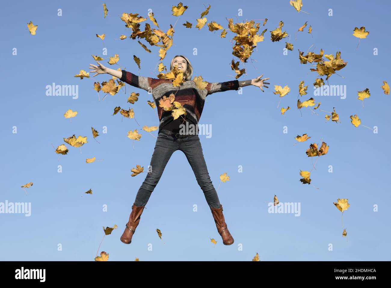 woman, autumn, autumn leaves, vitality, jumping, female, ladies, lady ...