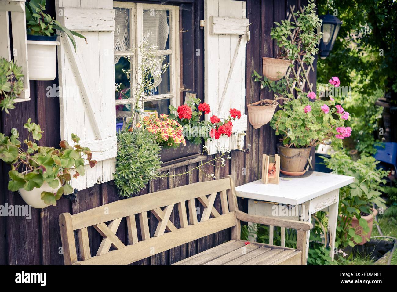 bench, garden house, allotment, benchs, pavilions, allotments Stock ...