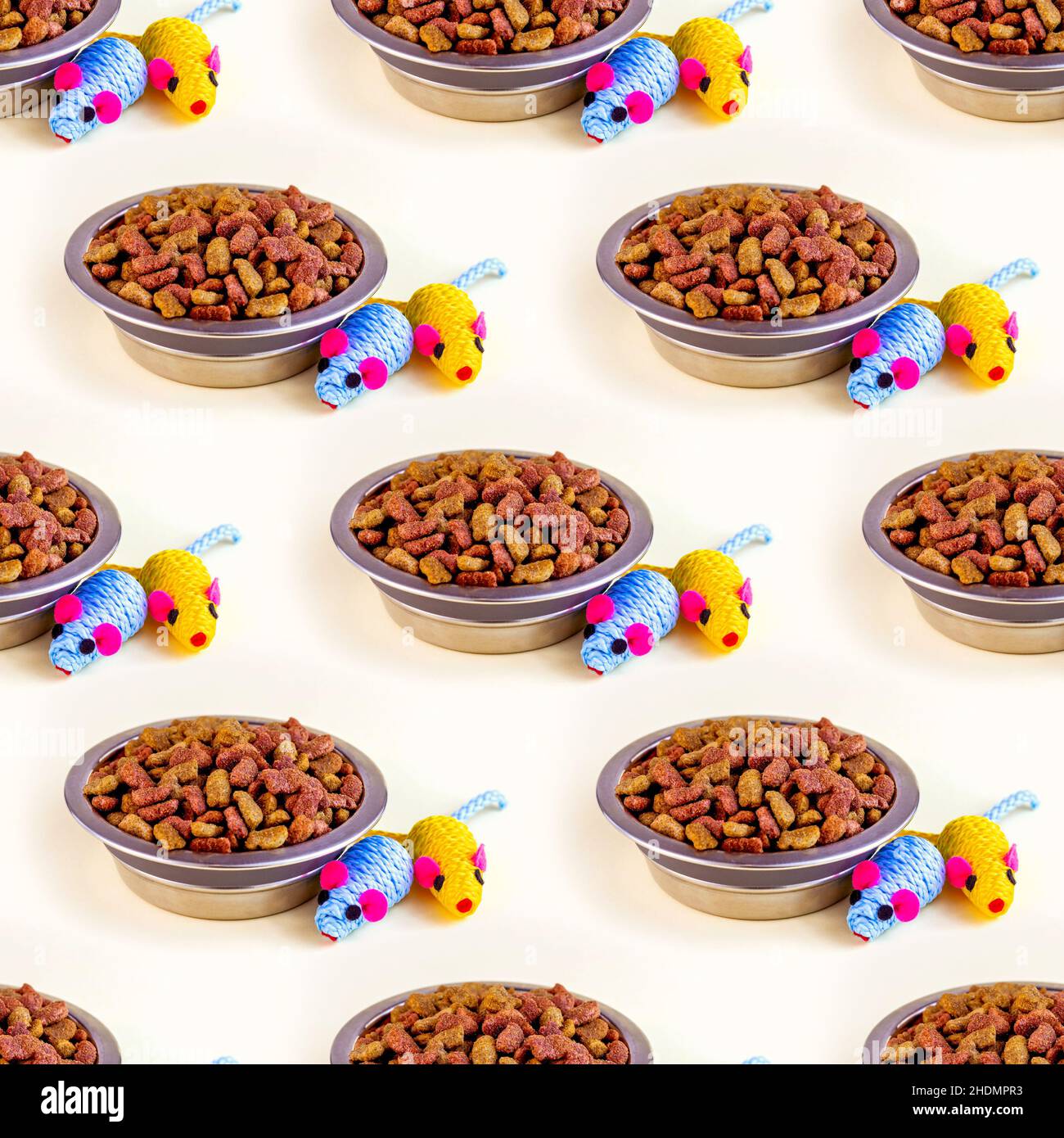 Healthy dry cat food, kitty kibble pieces in a bowl repeat seamless ...