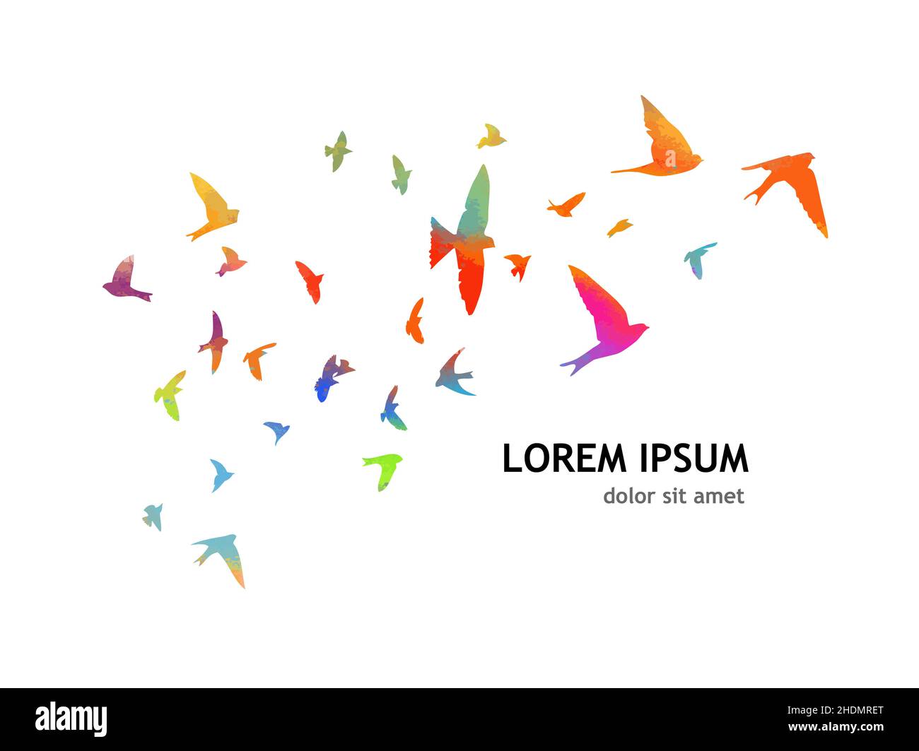Multi-colored birds. A flock of flying rainbow birds. Vector ...