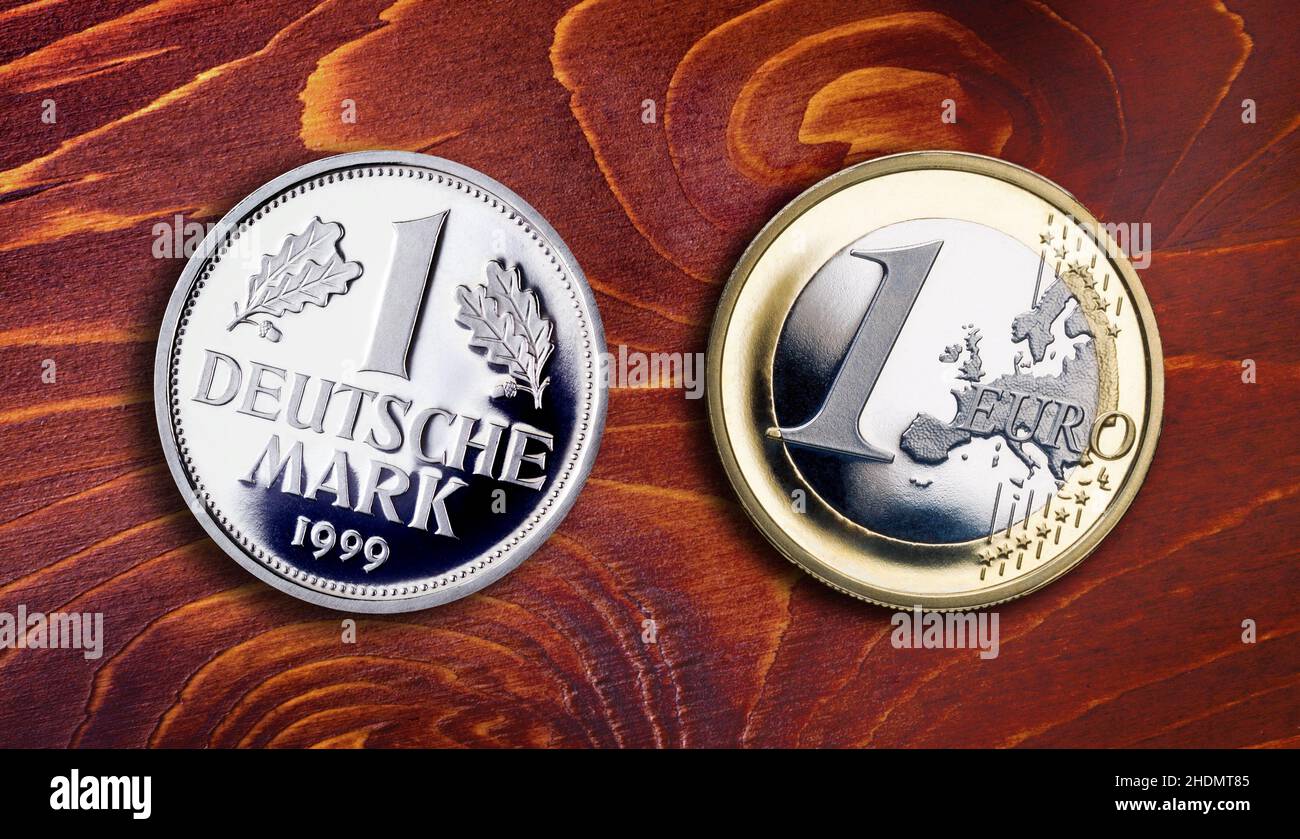 coins, 1 euro, german deutschemarks, coin, one euro Stock Photo - Alamy