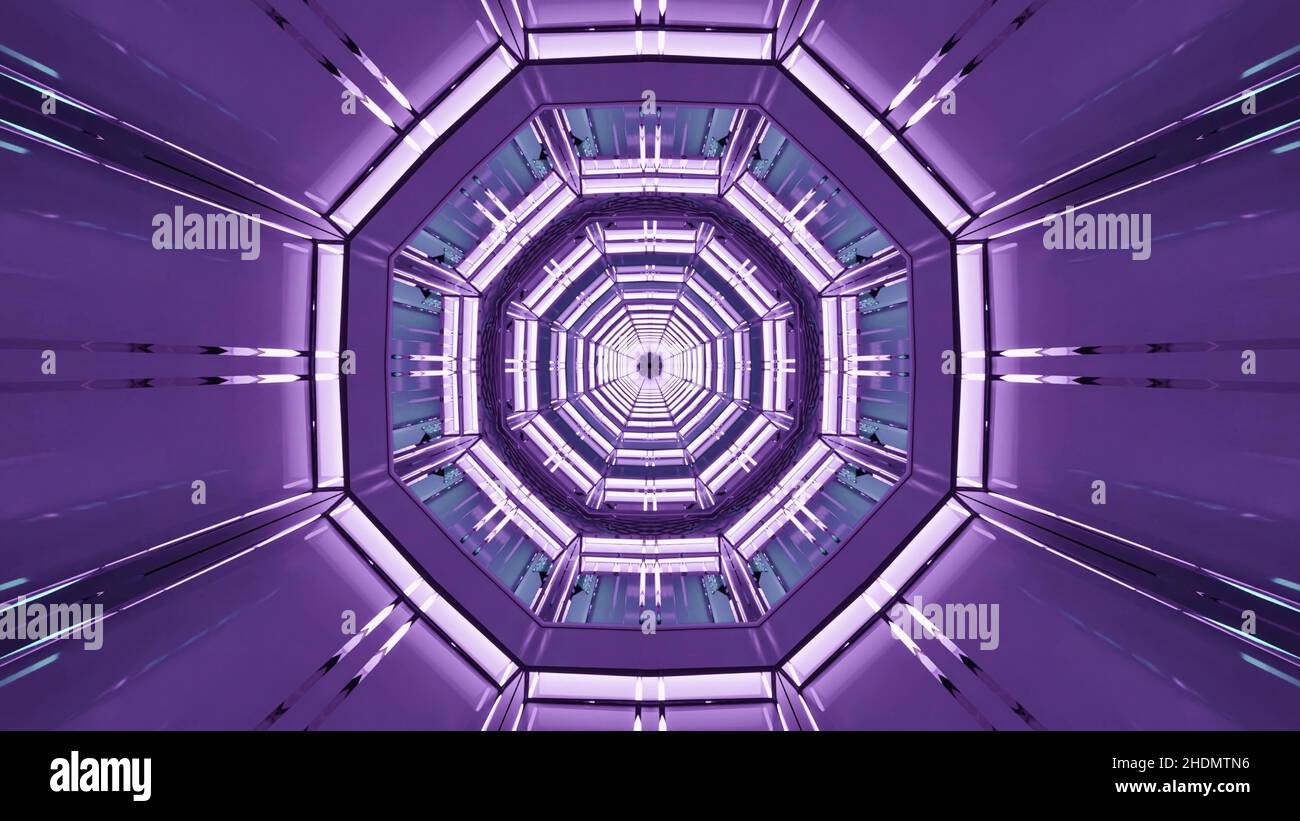 A 3D illustration of an octagon shaped purple kaleidoscopic pattern ...