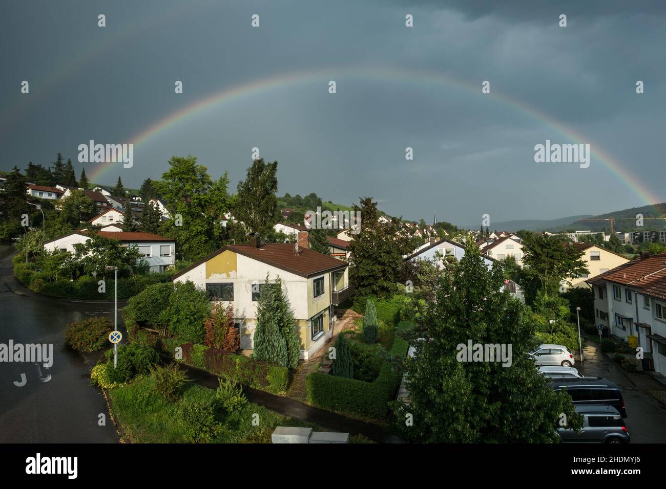 rainbow, residential area, weather, rainbows, residential areas Stock ...