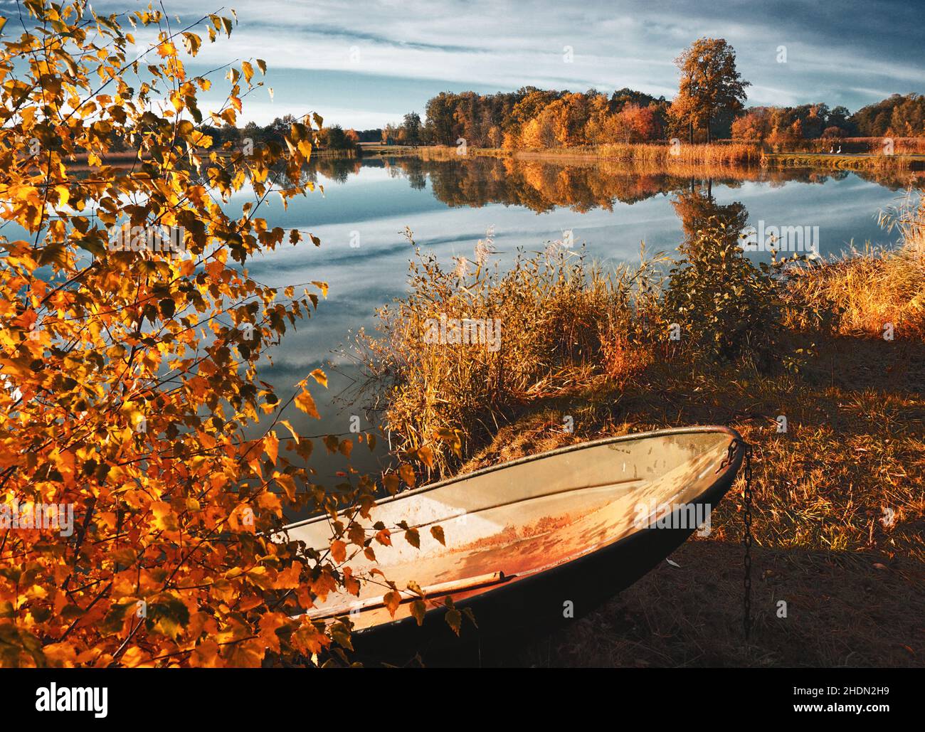 lake, autumn, boat, lakes, fall, boats Stock Photo - Alamy