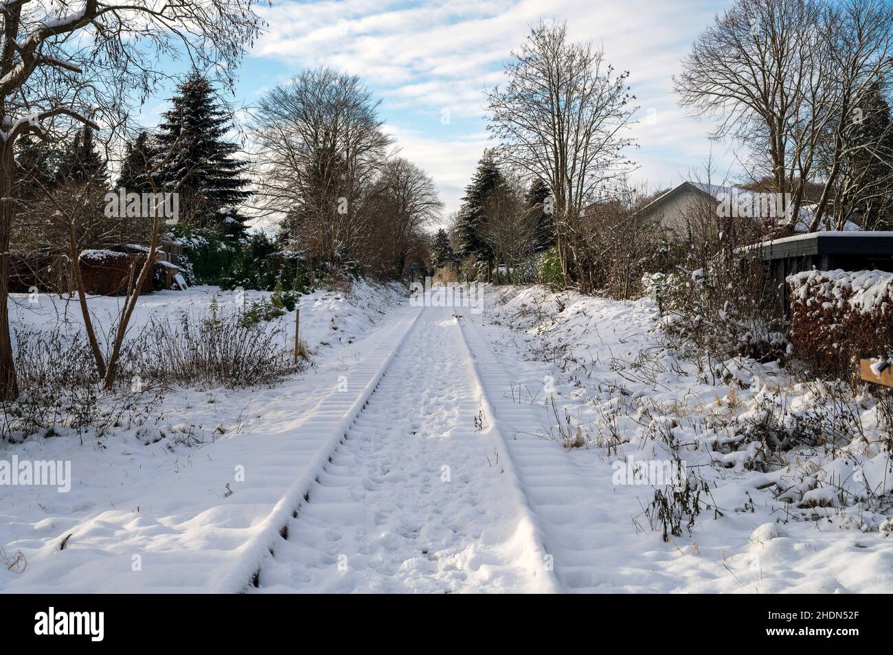 Beautiful snowy winter landscape with train track railroad roads Stock ...
