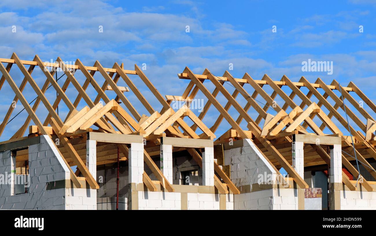 building construction, construction site, attic, carcass, building ...