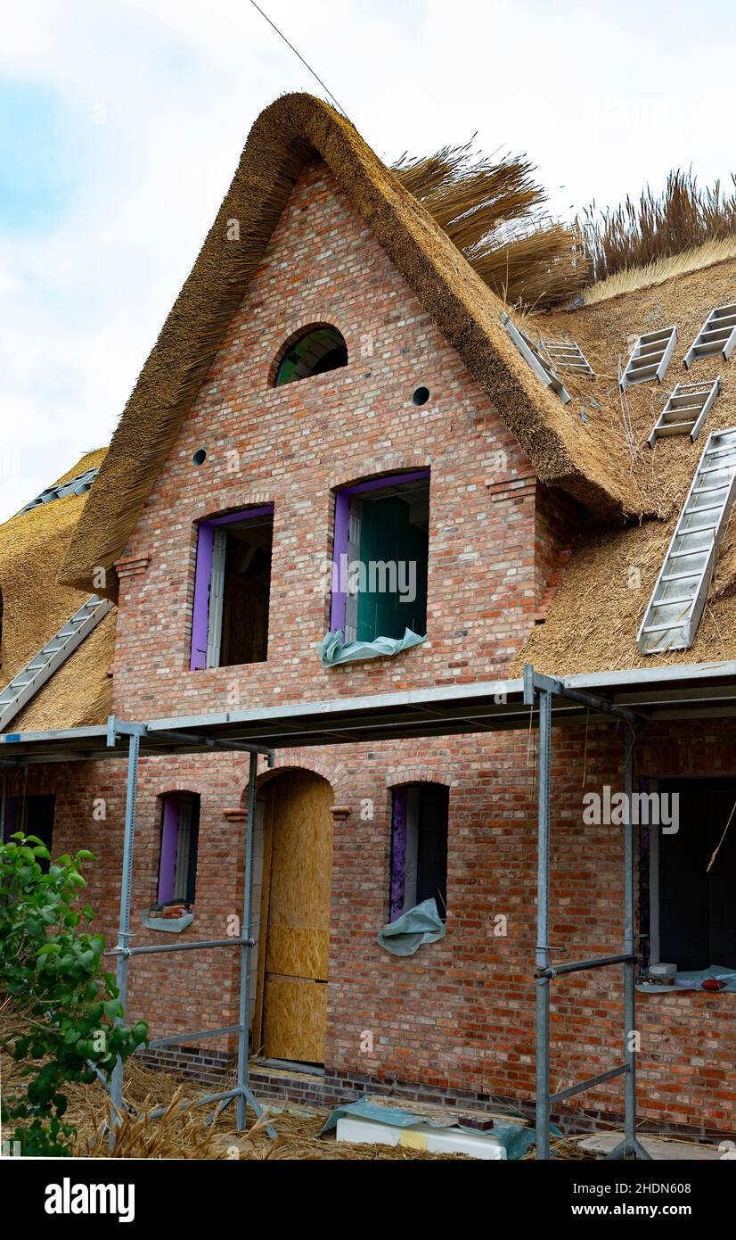 building construction, clinker, thatched roof, houses, building ...