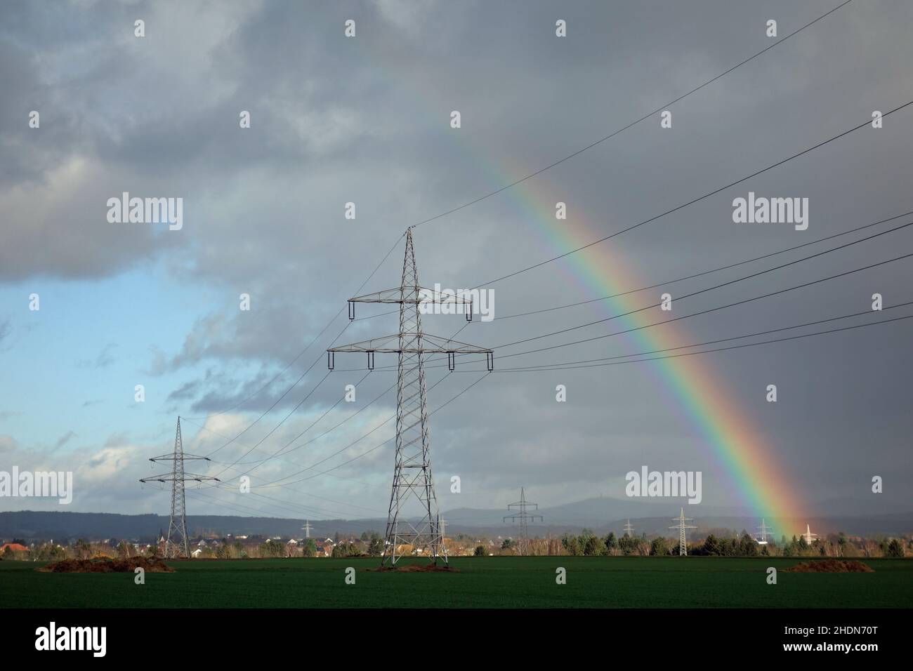 electrical tower, rainbow, electrical towers, rainbows Stock Photo - Alamy
