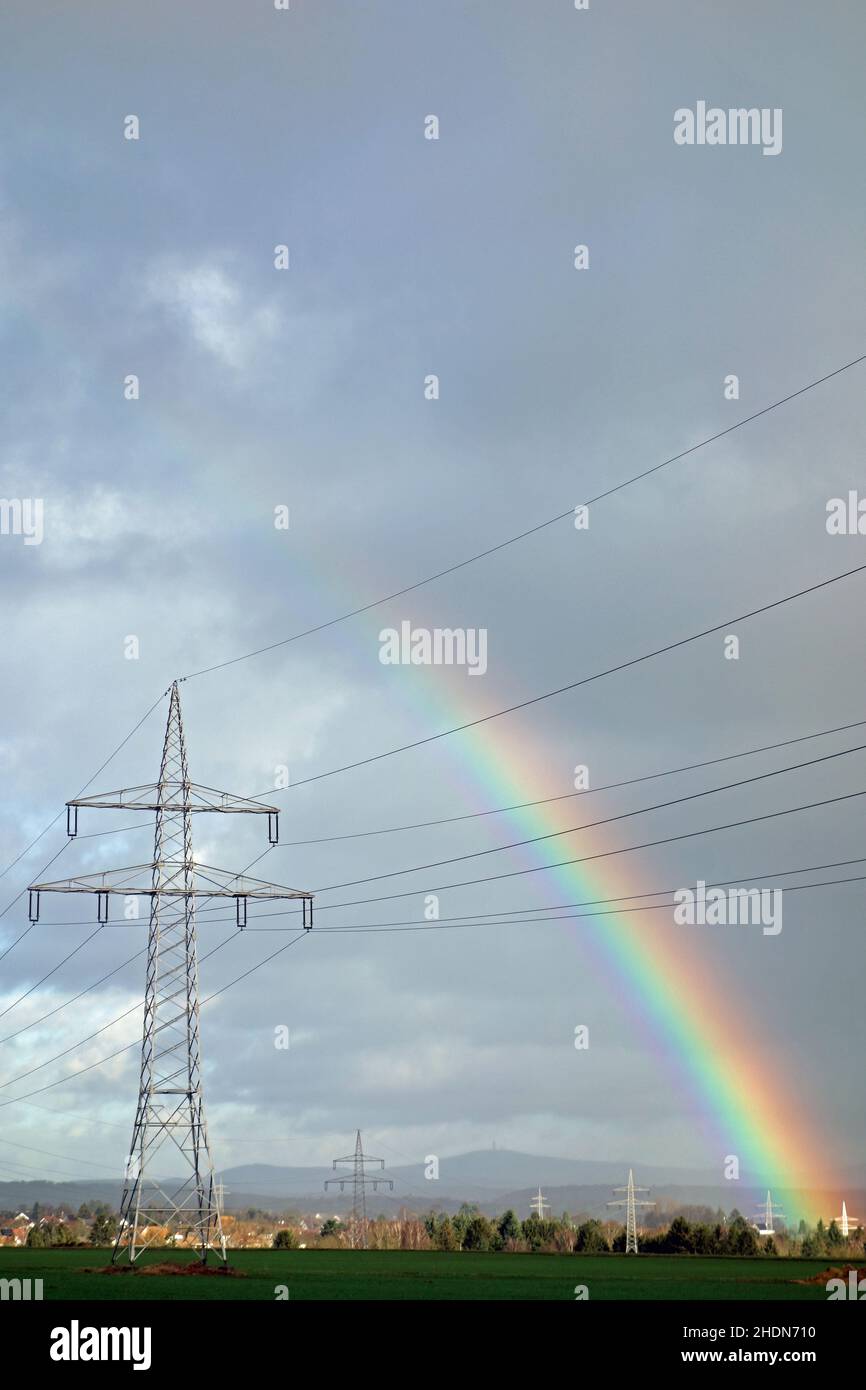 electrical tower, rainbow, electrical towers, rainbows Stock Photo - Alamy