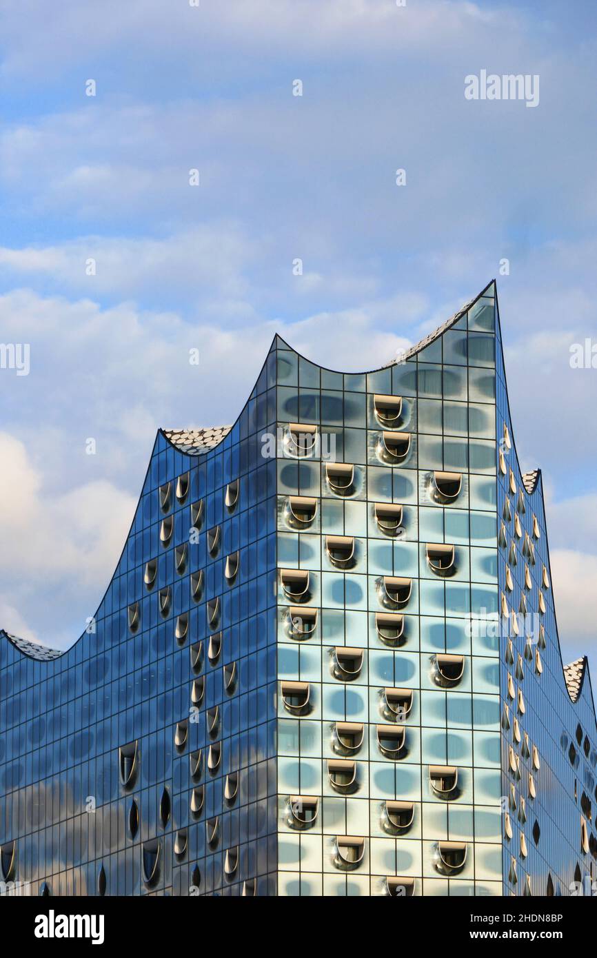 glass facade, modern architecture, elbe philharmonic hall, glass ...