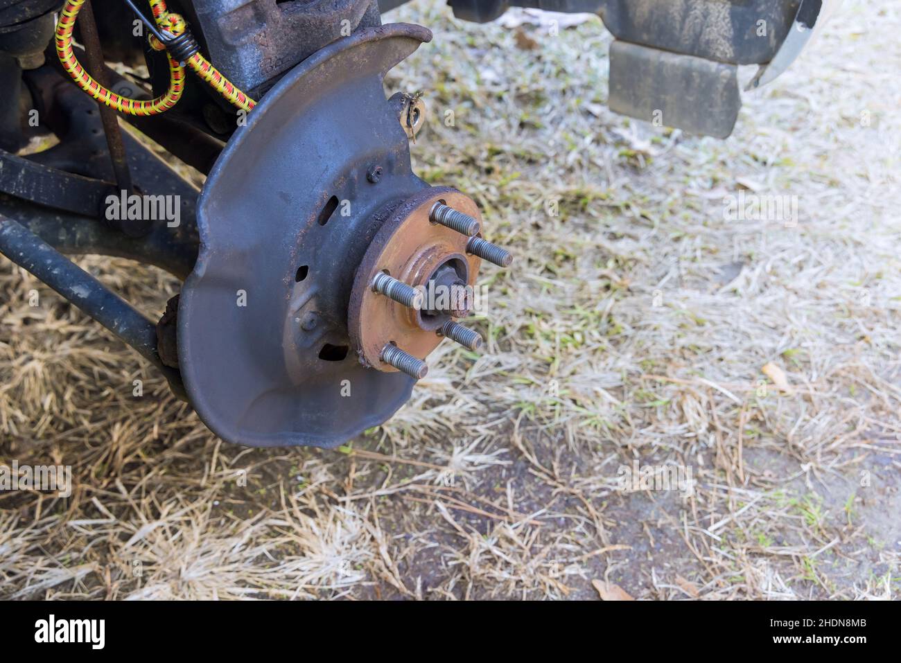 Disk brake on car, in process of new disc brake replacement Stock Photo ...