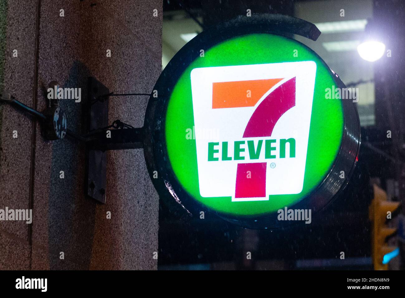 Toronto, ON, Canada – January 2, 2022: The logo of 7-Eleven stores high ...