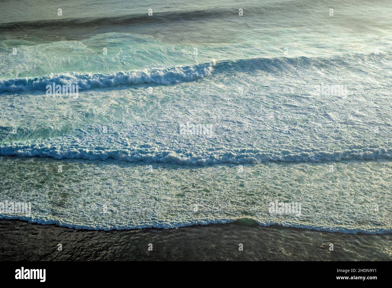 Seashore with rolling waves, view from a height of 300 meters Stock ...