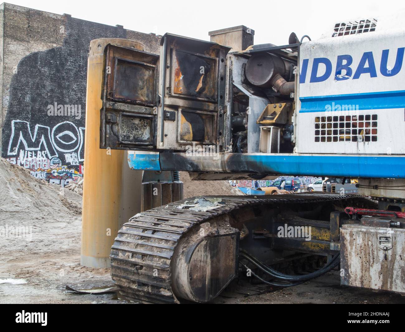 construction vehicle, fire damaged, construction vehicles, fire ...