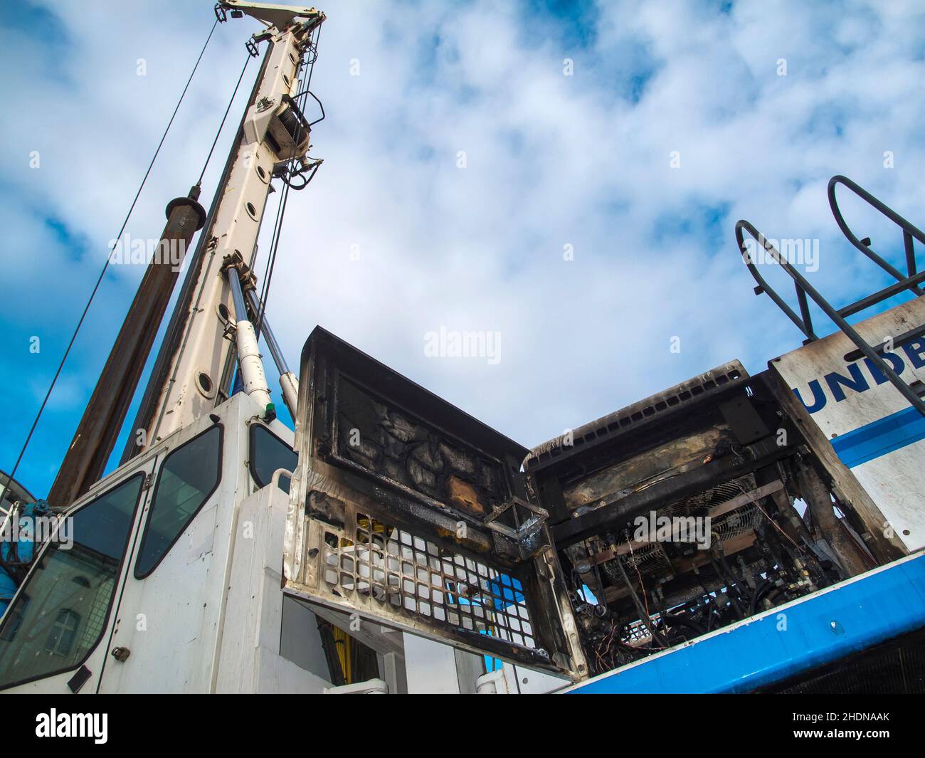 construction vehicle, fire damaged, construction vehicles, fire ...
