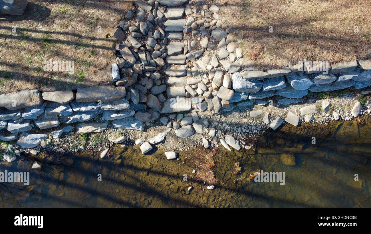 Top view of a rocky path leading to a river Stock Photo - Alamy