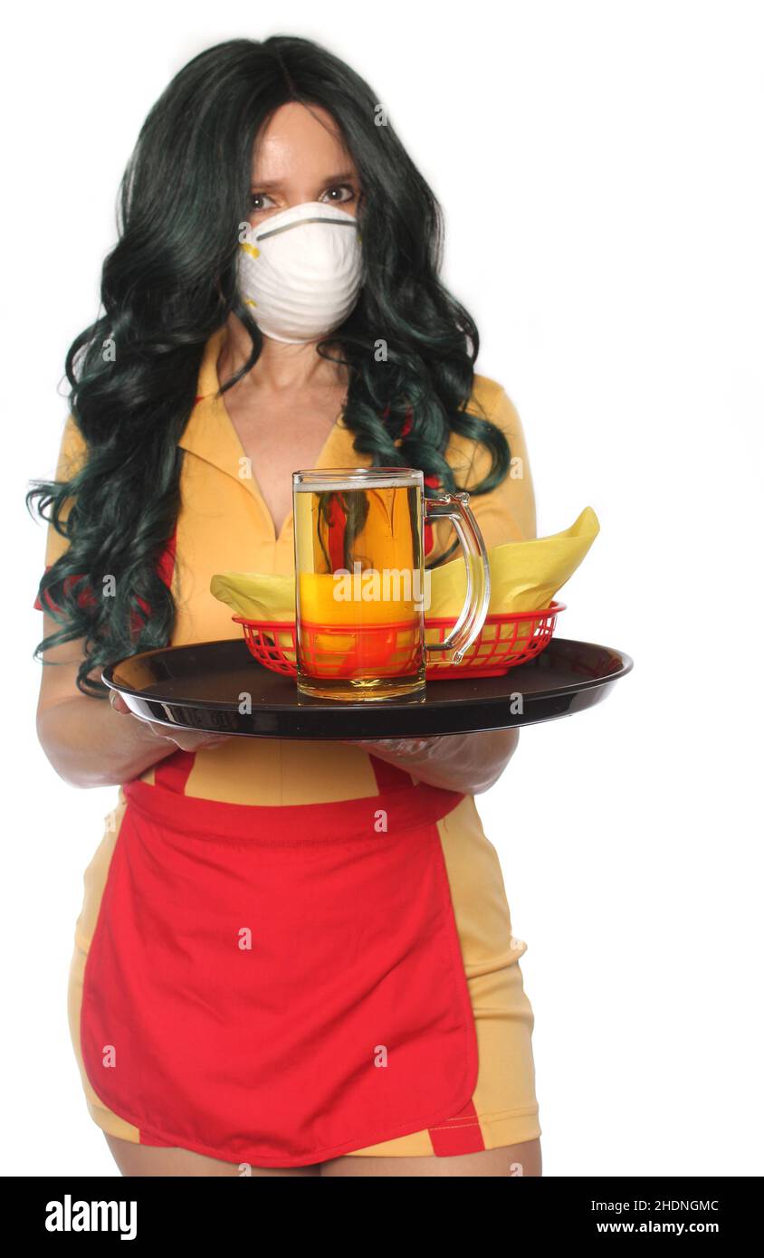 Restaurant and Bar Waitress Wearing N95 Mask To Prevent illness Stock ...