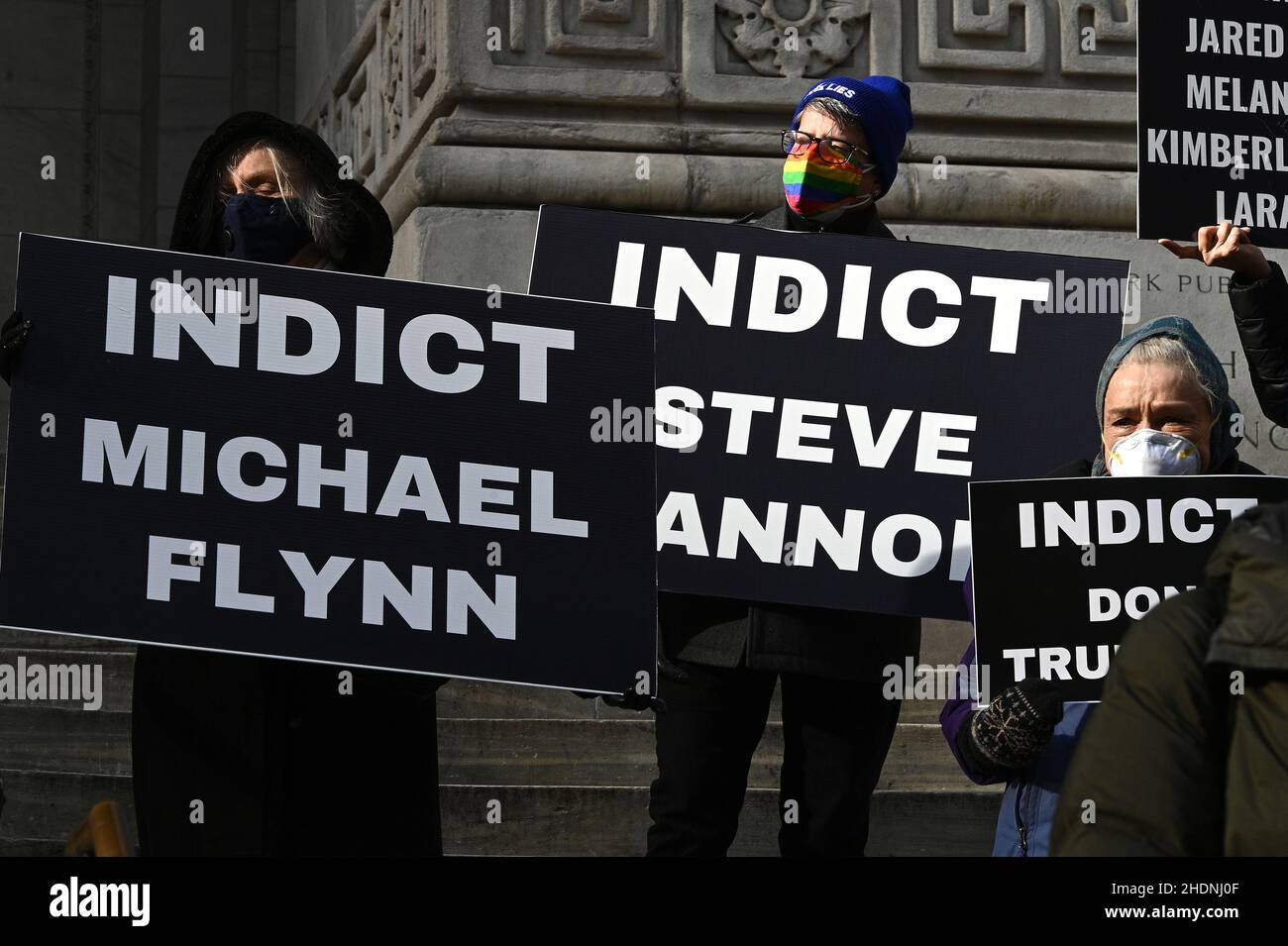 New York, USA. 06th Jan, 2022. Protestors from “Rise and Resist” hold ...