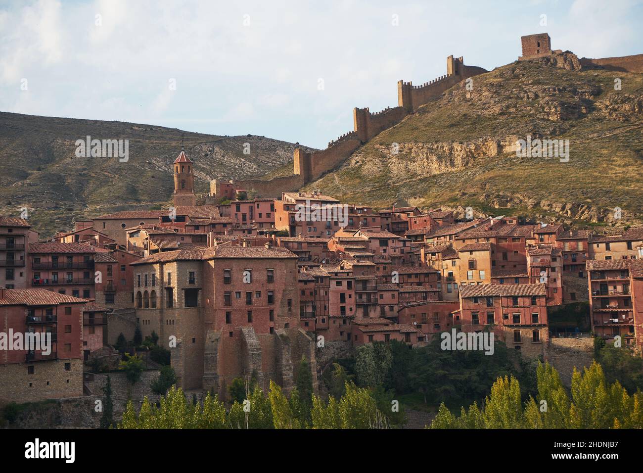 Beautiful view of old buildings in the Medieval Village in Albarracin ...