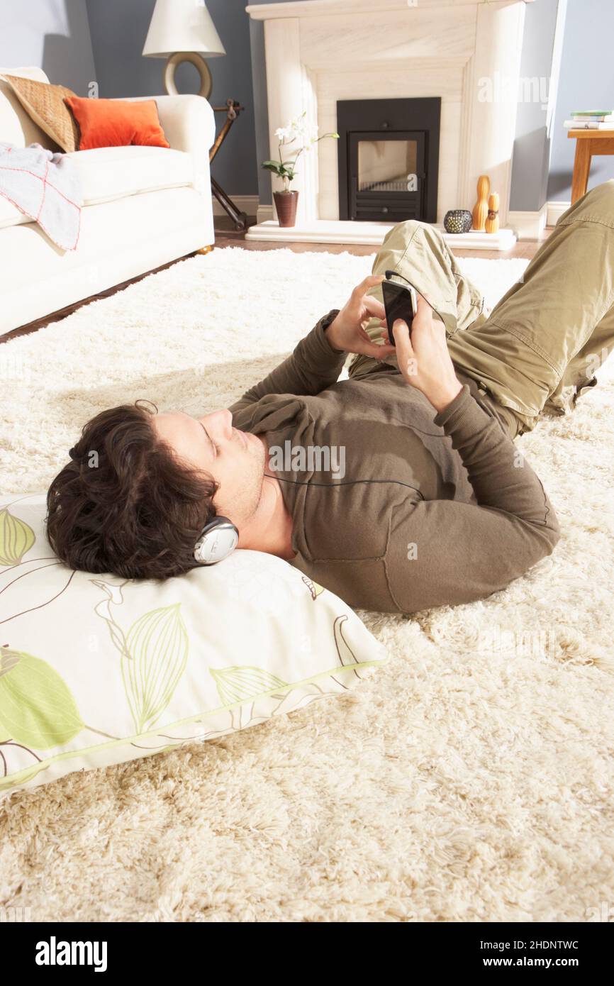 young man, listening to music, relax, guy, man, men, young, listening ...
