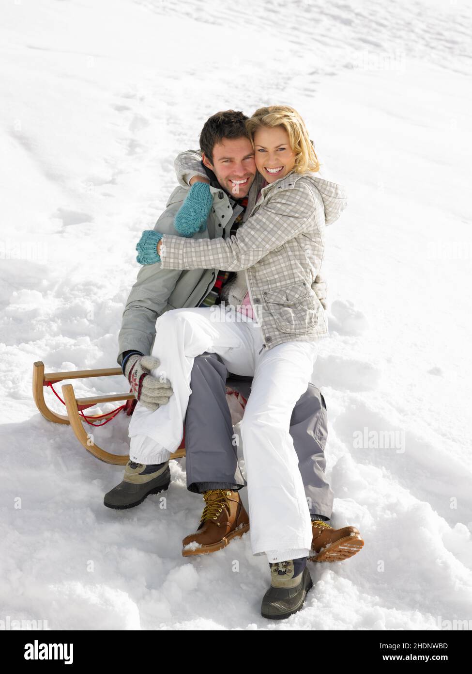 couple, embracing, sitting, sleigh, pairs, cuddling, hug, hugging ...
