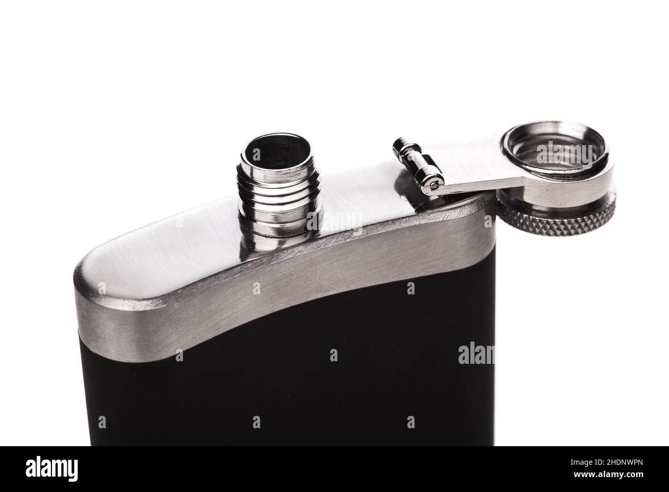 Alcohol flask. Metal and rubber material. Isolated on white background ...