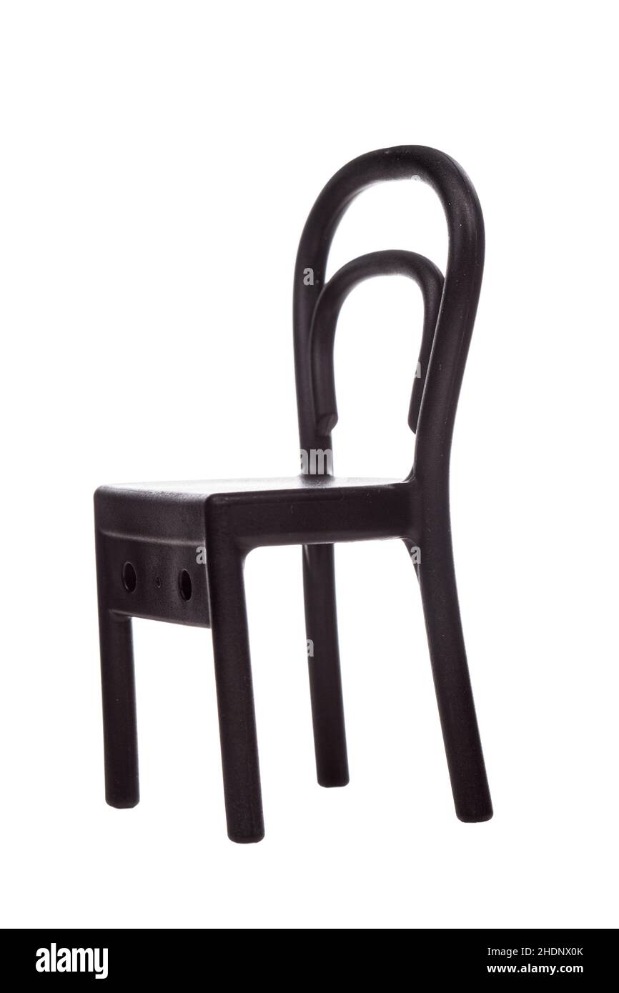 Small plastic chair. Black hanger with wall mounts isolated on white ...