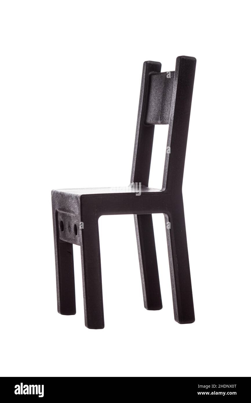 Small plastic chair. Black hanger with wall mounts isolated on white ...