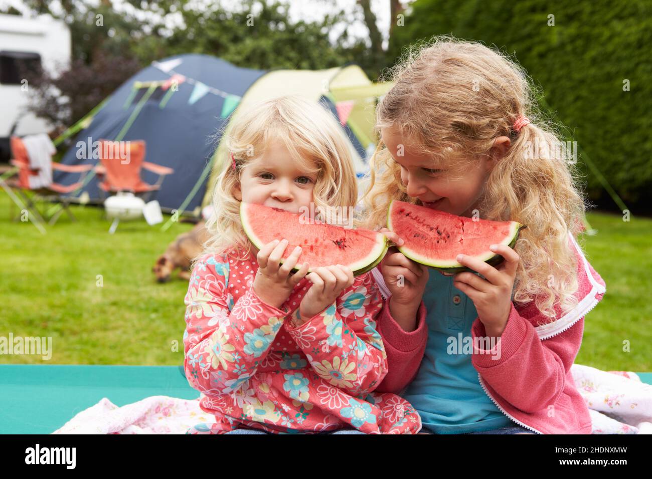 girl, watermelon, camping, girls, watermelons, camp, camper Stock Photo ...