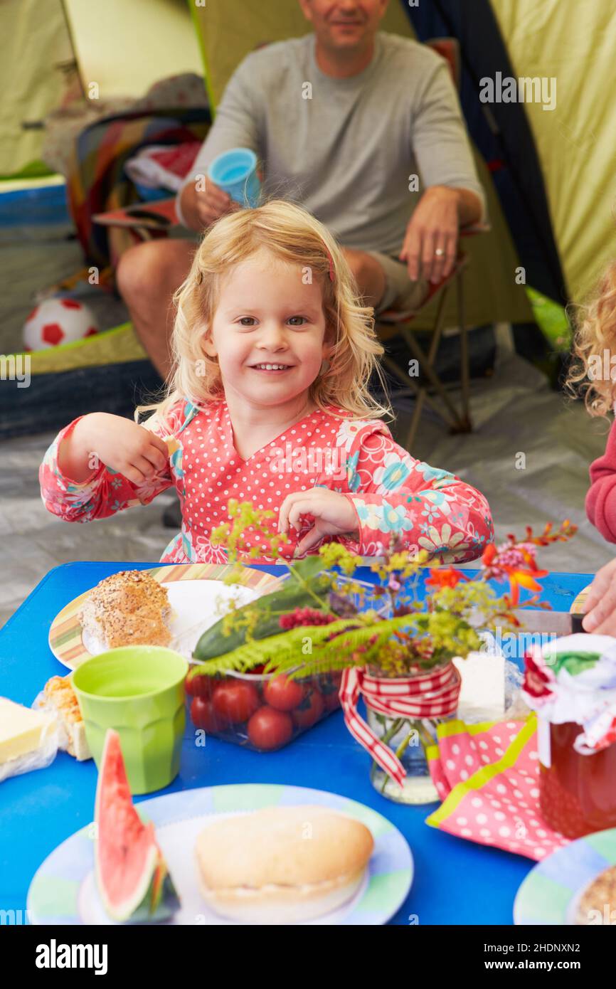girl, eating, camping, girls, eat, camp, camper Stock Photo - Alamy