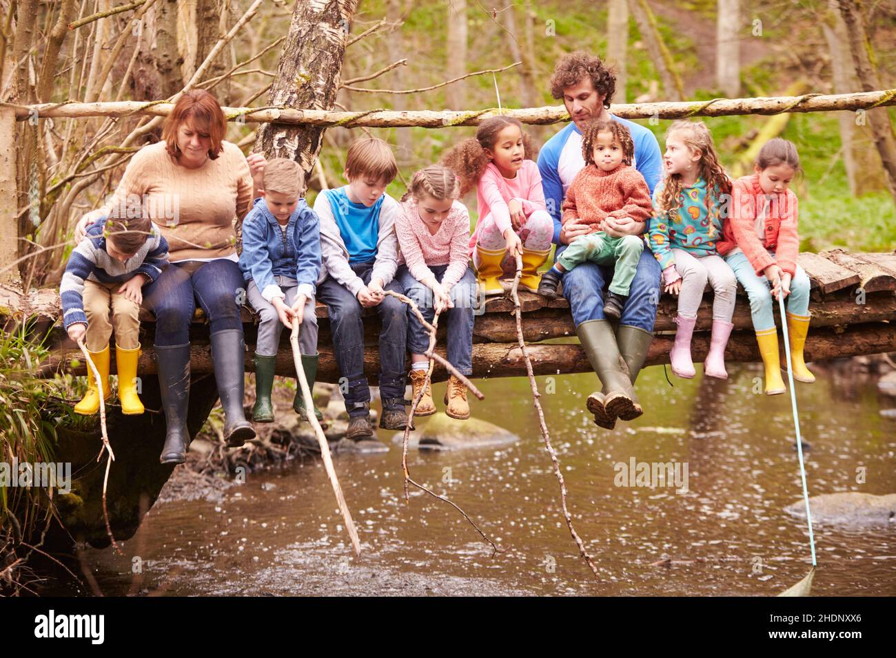 children group, stream, bridge, walk, crowd, groups, ditch, streams ...