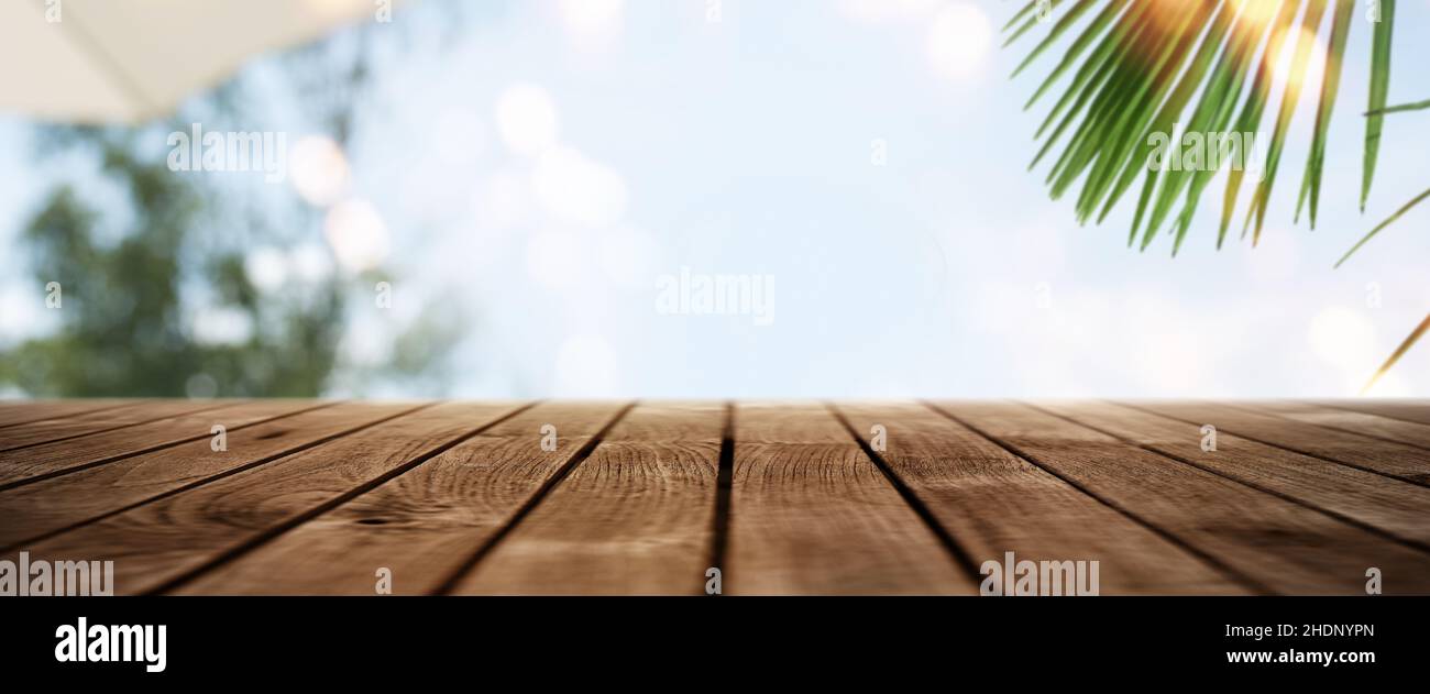 wooden table, summer, wooden tables, summers Stock Photo - Alamy