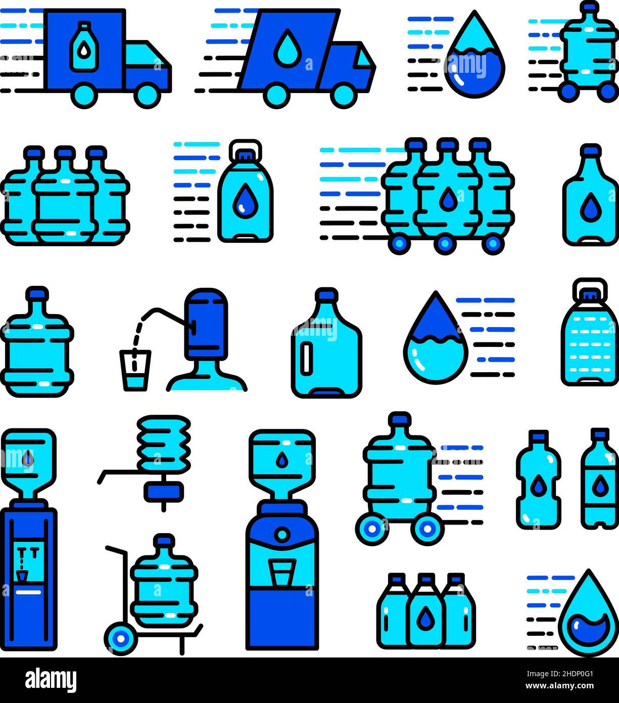 Water purification color icon set. Wastewater treatment collection ...