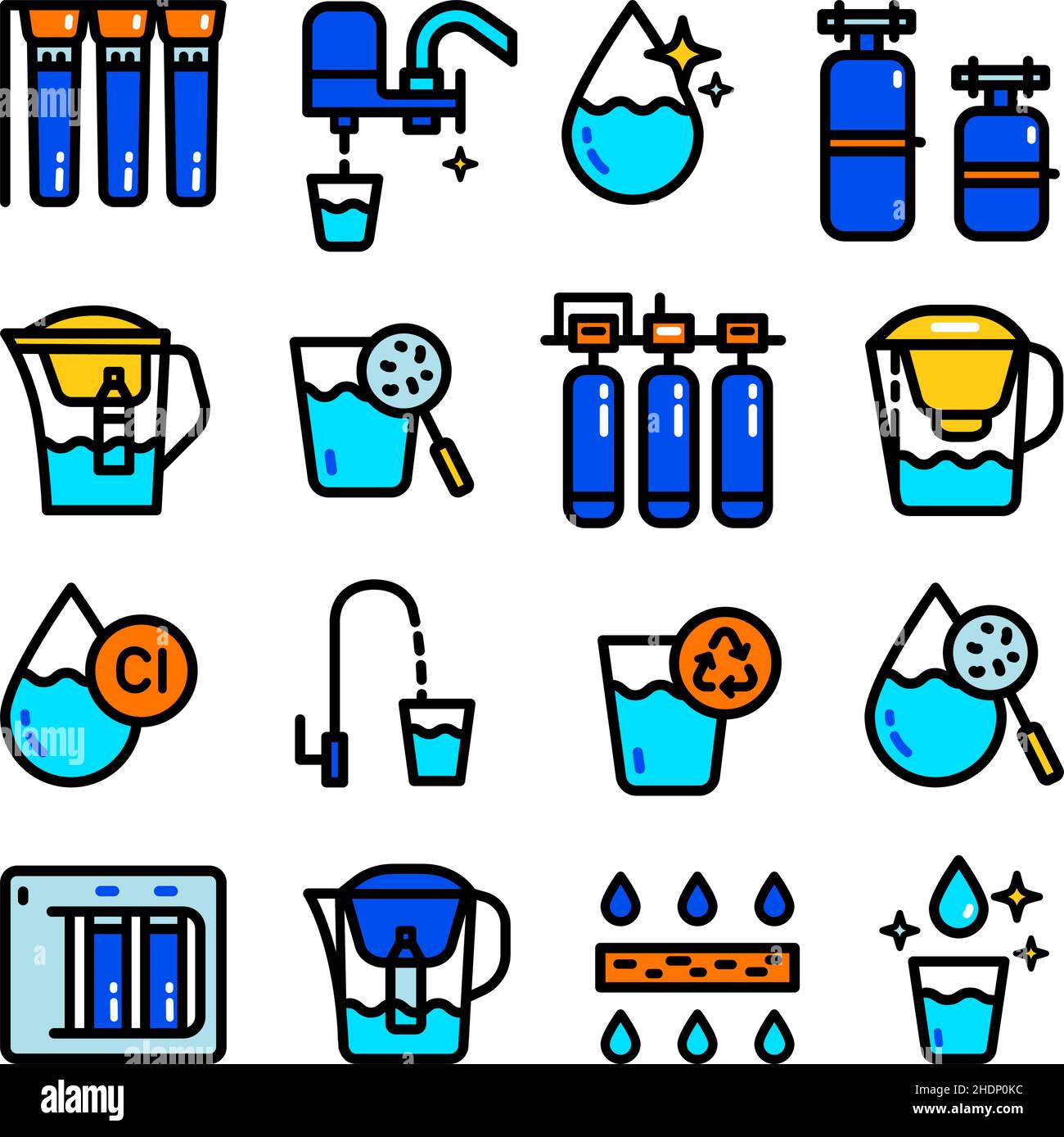 Water purification color icon set. Wastewater treatment collection ...